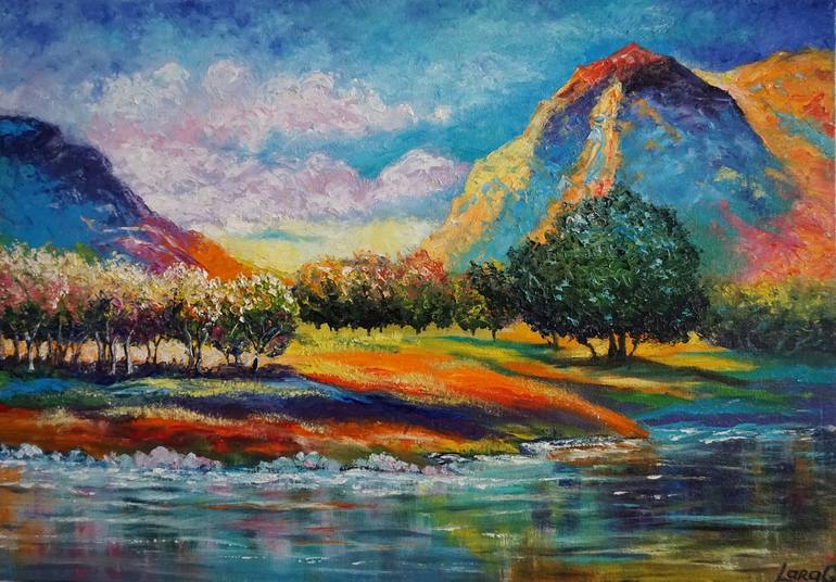 Rainbow landscape Painting by Lara Gamayunova | Saatchi Art