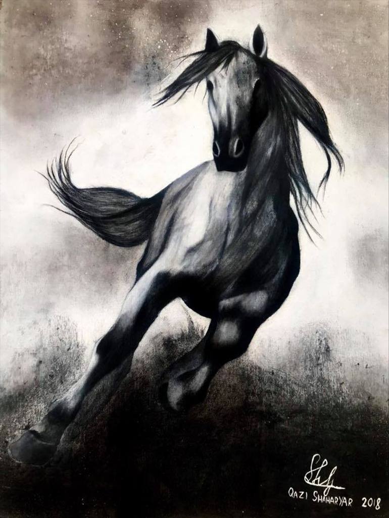 Wild Stallion Acrylic Painting on Canvas Painting by Qazi Shaharyar ...