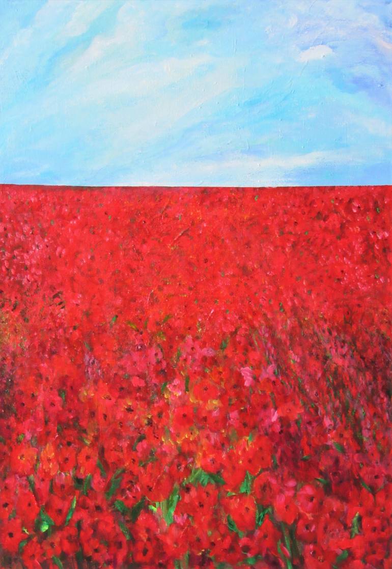 Field Of Red Flowers Painting by Nadege Moise | Saatchi Art