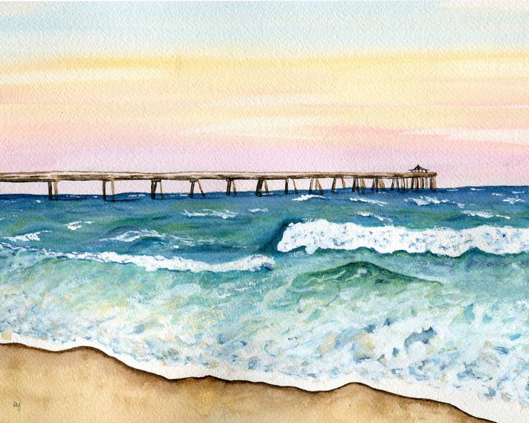 Watercolor Print, Destin, Florida Sunset Painting by Amy Young ...