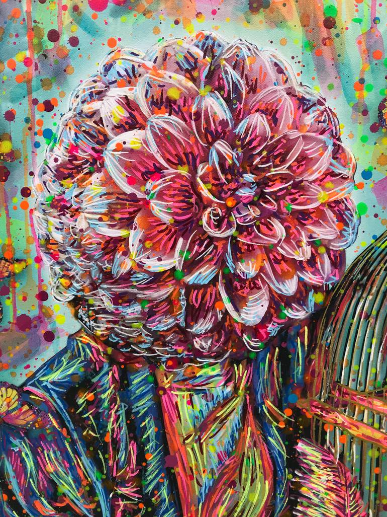 Dalia & Colibri Painting by Cesar Peralta | Saatchi Art