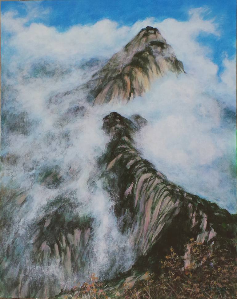 Mountain in the Clouds Painting by Charlie Zhao | Saatchi Art