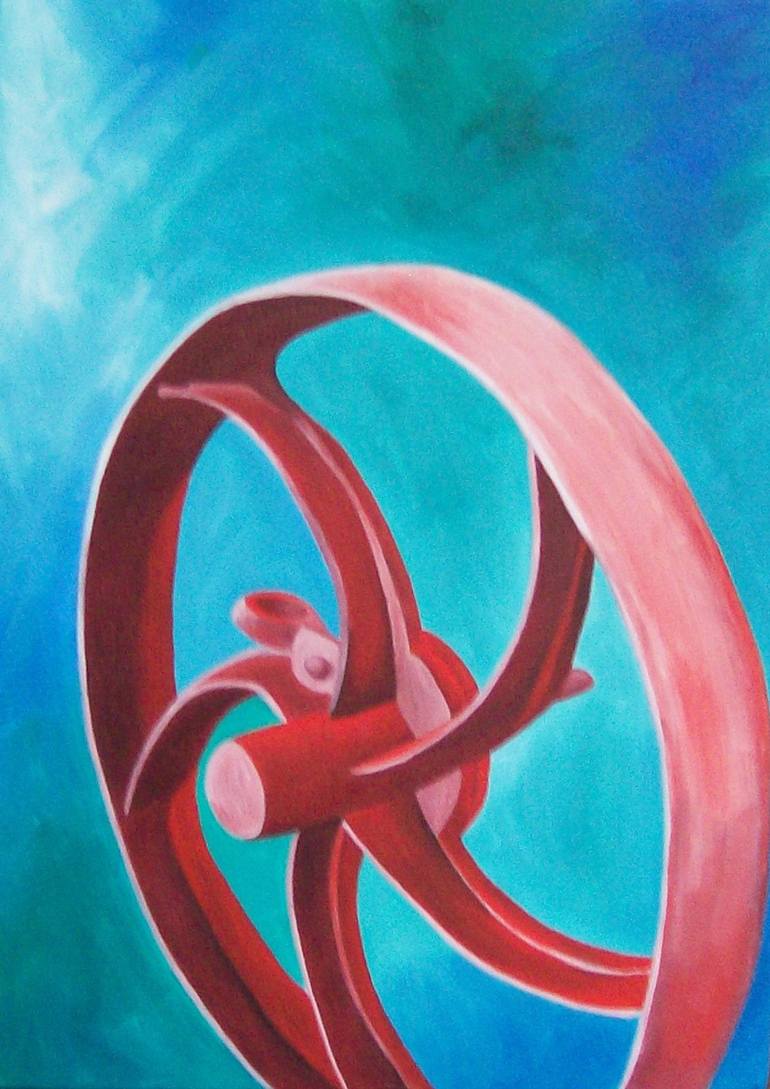 Red Wheel Painting by Suzanne Manning | Saatchi Art