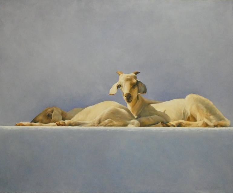 Goats in Greece Painting by Robert White | Saatchi Art