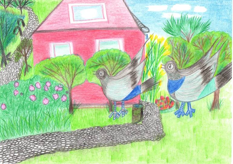 Village Birds Drawing by Anna Kohartistique | Saatchi Art