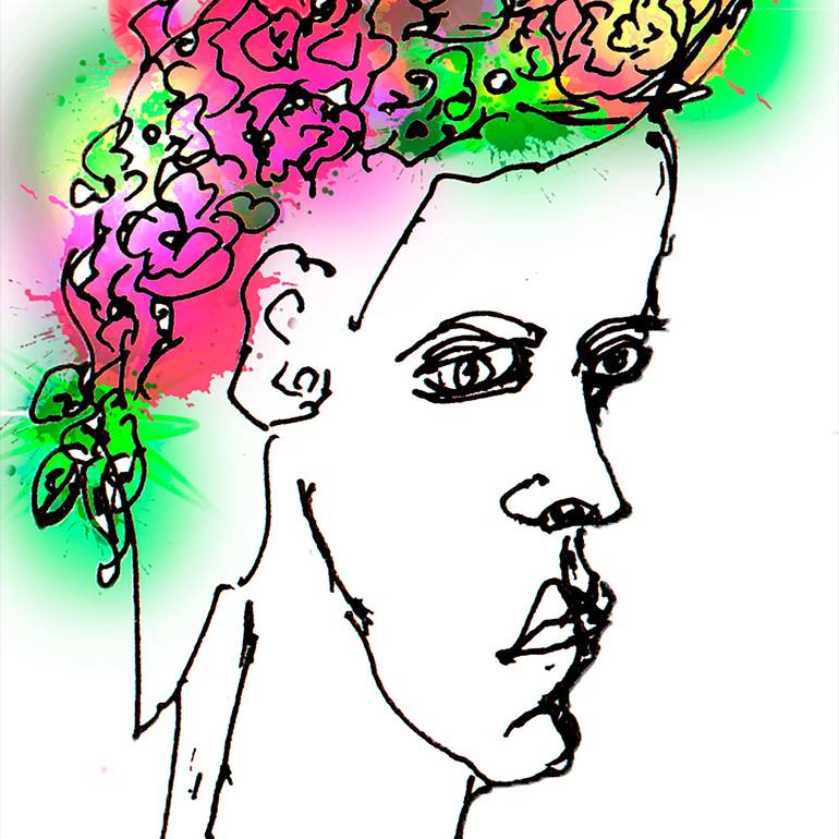 Stylized portrait-miniature men and flowers Drawing by Viktoria ...