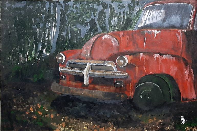 Red Rusty Car Painting by Tejal Bhagat | Saatchi Art