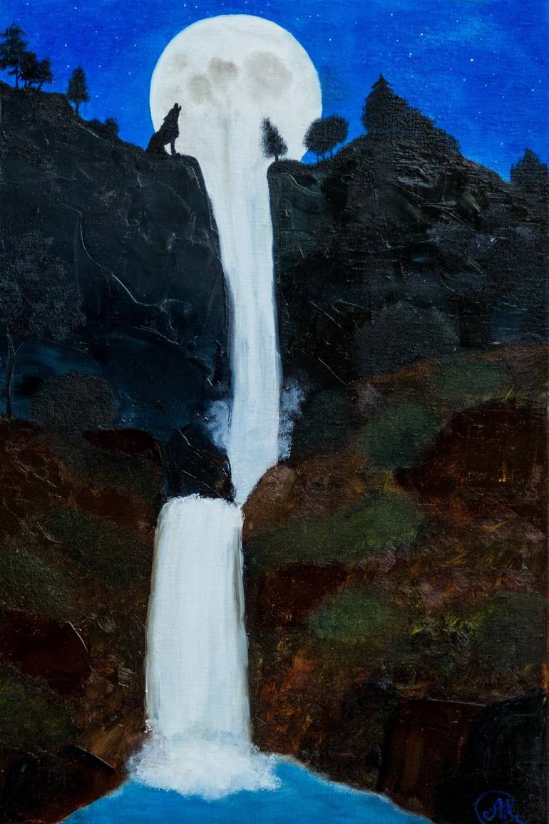 “Moon waterfall” Painting by Arina Khlebnikova | Saatchi Art