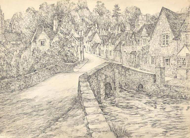 Castle Combe Drawing by Alan Stuttle Ndd Rca | Saatchi Art