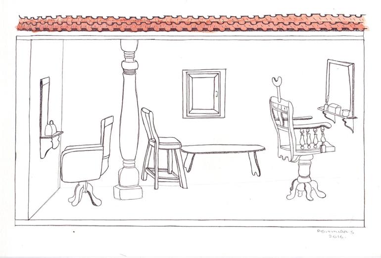 Hair Salon Shop Drawing by Adithyaa Sadashiv | Saatchi Art