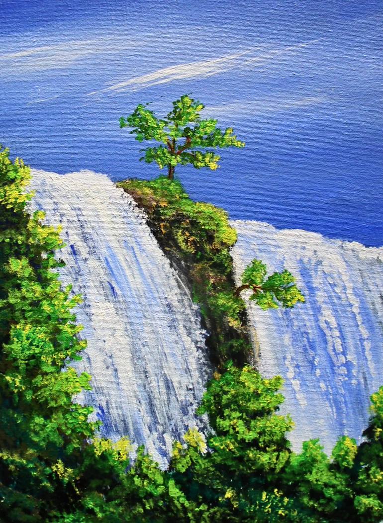 Waterfall Painting by Sameer Choughule | Saatchi Art