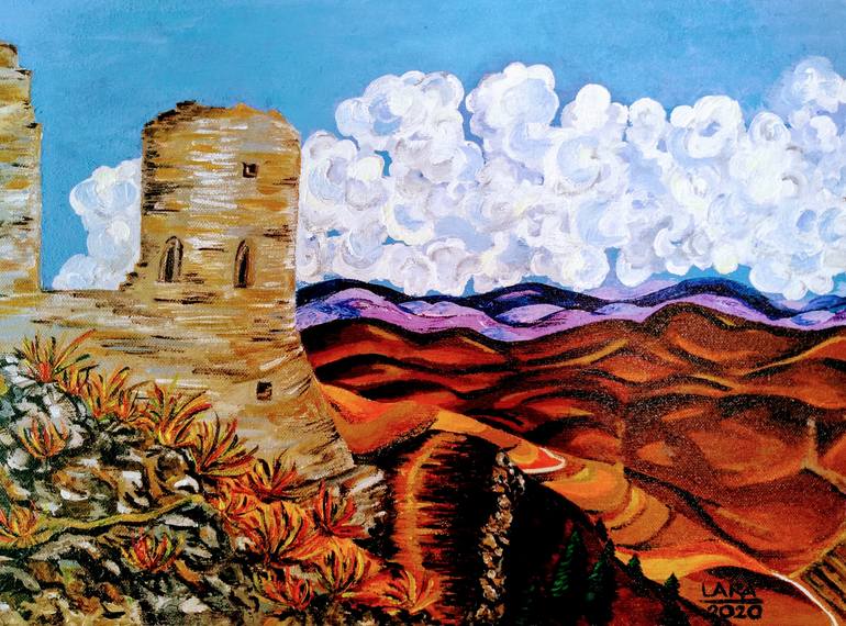 Rocca Calascio e le sue terre Painting by LARA ROMANO | Saatchi Art