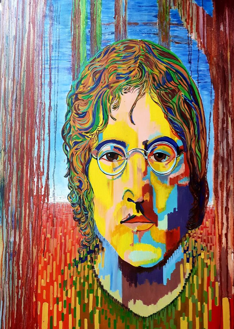 John Lennon with tree's of light Painting by Peter Hobday | Saatchi Art