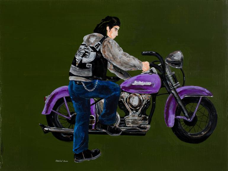 knucklehead bike kickstart Painting by Taehun Kwon | Saatchi Art