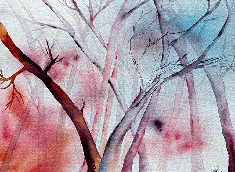 When Autumn comes III, Pink Forest Painting by Aline Demarais | Saatchi Art