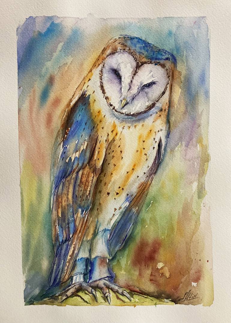 Barn Owl Bird Original Painting Painting by Elizabeth Altin | Saatchi Art