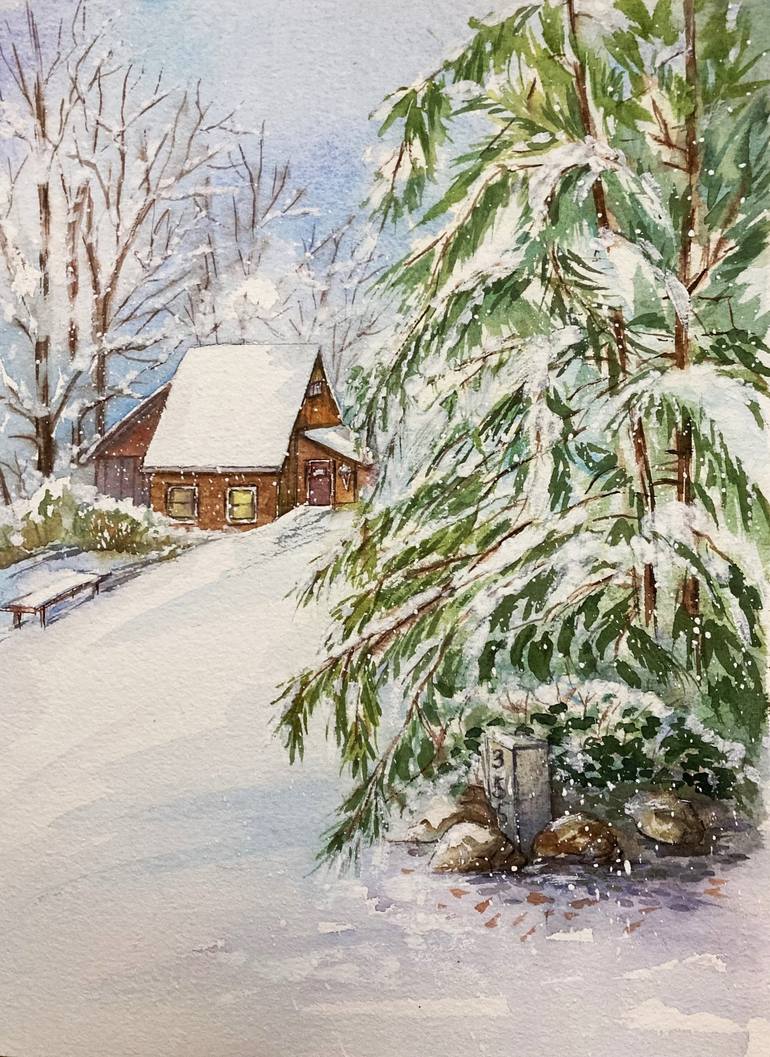 Village in Winter Snow Painting by Elizabeth Altin | Saatchi Art