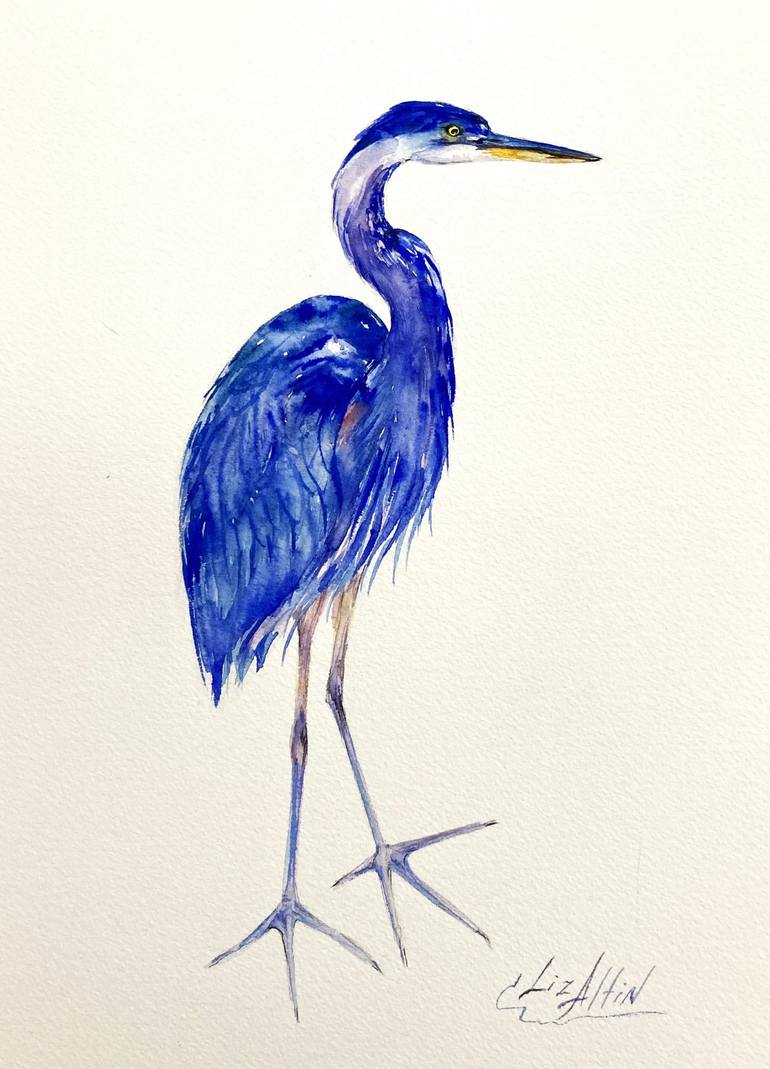 Great Blue Heron Bird Painting by Elizabeth Altin | Saatchi Art United ...