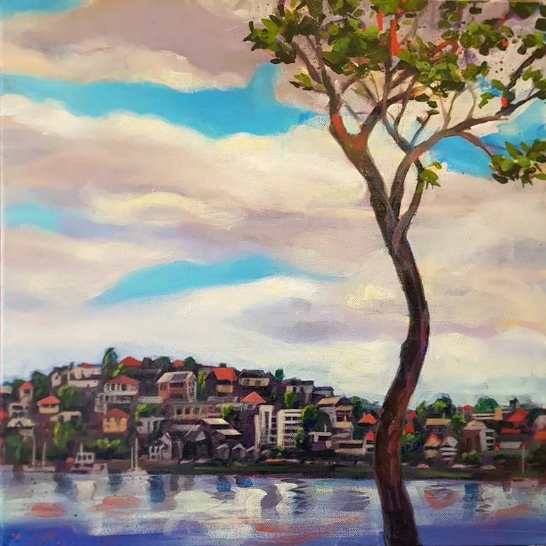 Summer Reflections, Brisbane River Painting by Robyn Bauer | Saatchi Art