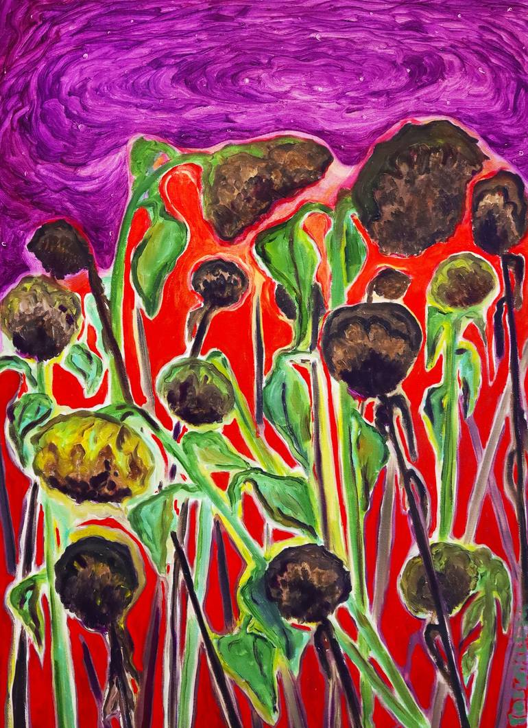 The Last Sunflowers Painting by Nadzeya Naurotskaya | Saatchi Art