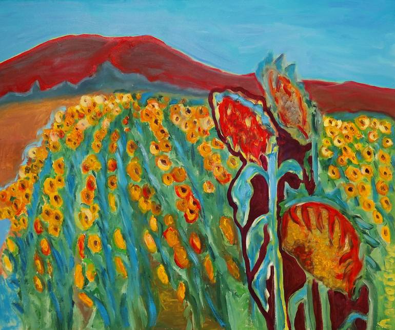 Sunflower valley Painting by Nadzeya Naurotskaya | Saatchi Art