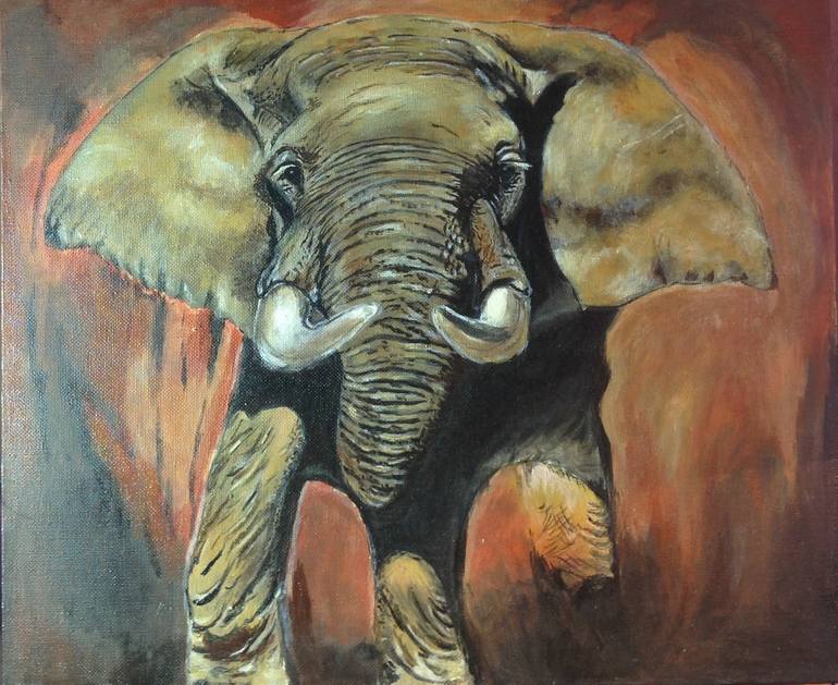Red Elephant Painting by Anzhelika Savenko | Saatchi Art