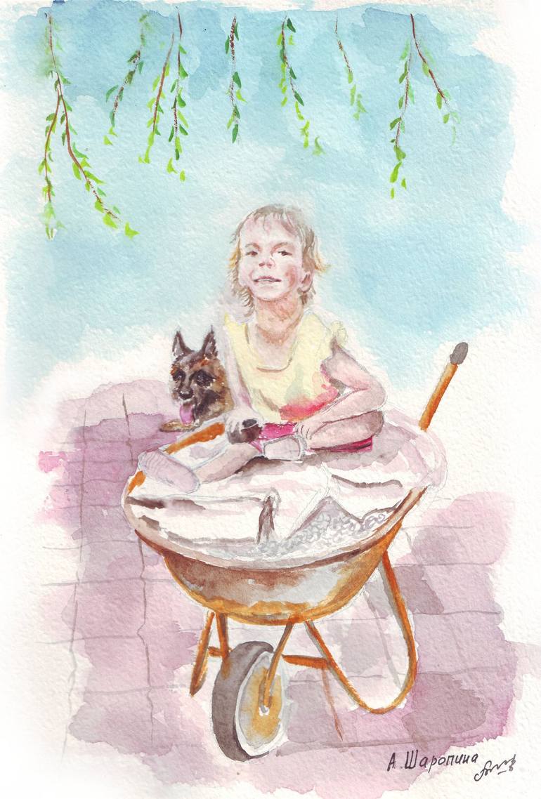 Mischievous child Painting by Alexandra Sharopina | Saatchi Art