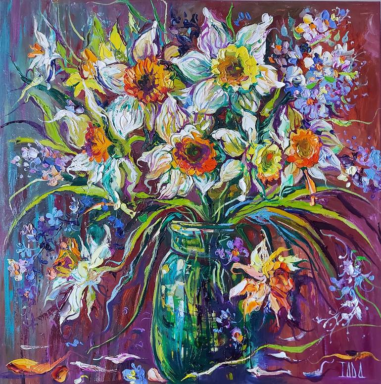 Daffodil Narcissus Flower Bouquet Painting by Lada Stukan | Saatchi Art