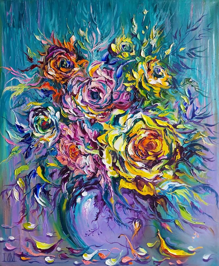 Roses Bouquet Still Life Painting by Lada Stukan | Saatchi Art