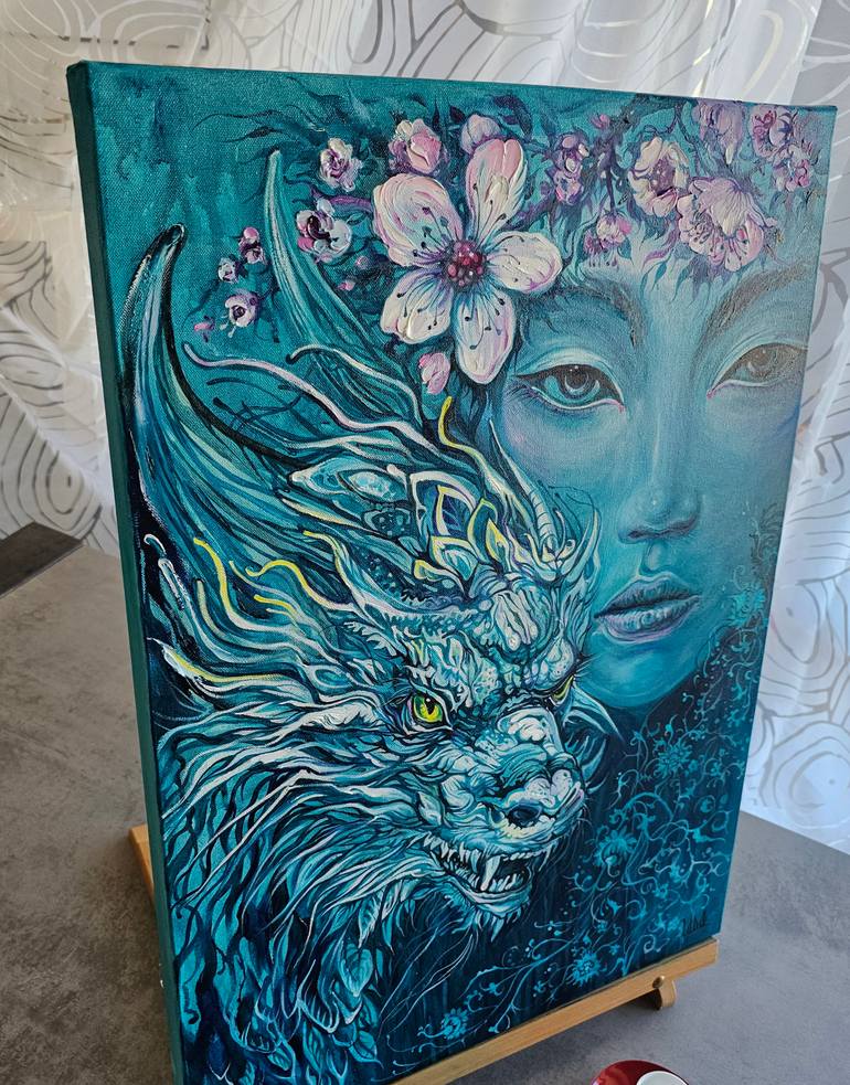 Dragon and the Girl Painting by Lada Stukan | Saatchi Art