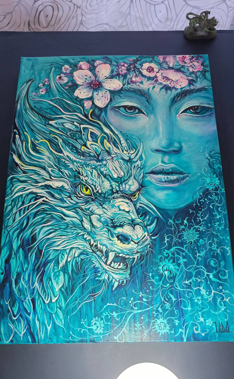Dragon and the Girl Painting by Lada Stukan | Saatchi Art