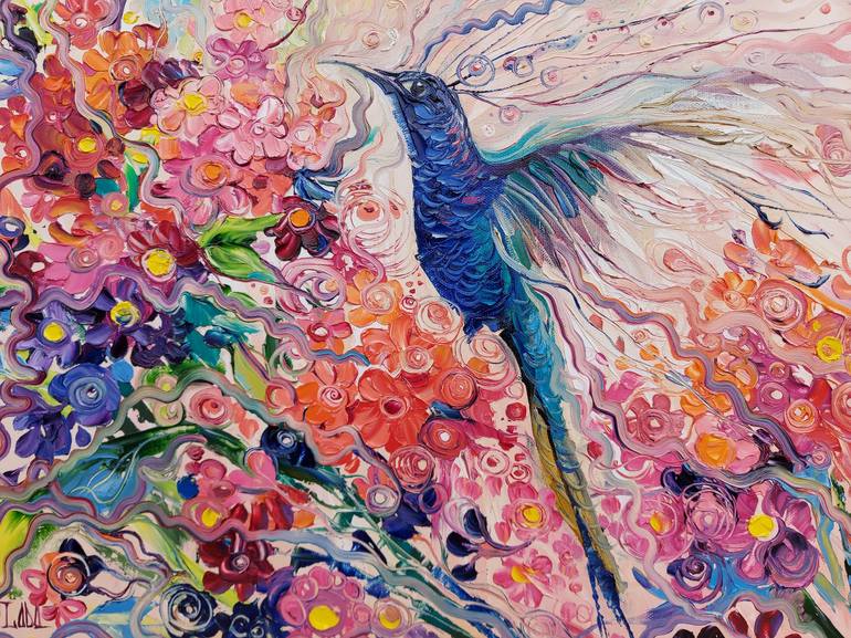 Hummingbird's Dance (Oil on canvas) Painting by Lada Stukan | Saatchi Art