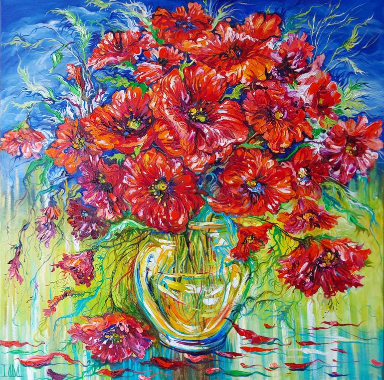 Poppy Flowers Still Life Painting by Lada Stukan | Saatchi Art