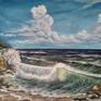 Crashing wave over rocks Painting by James Sampson | Saatchi Art