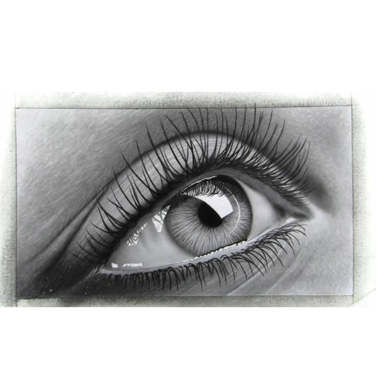 The eye with glass frame Drawing by Abel Alem | Saatchi Art