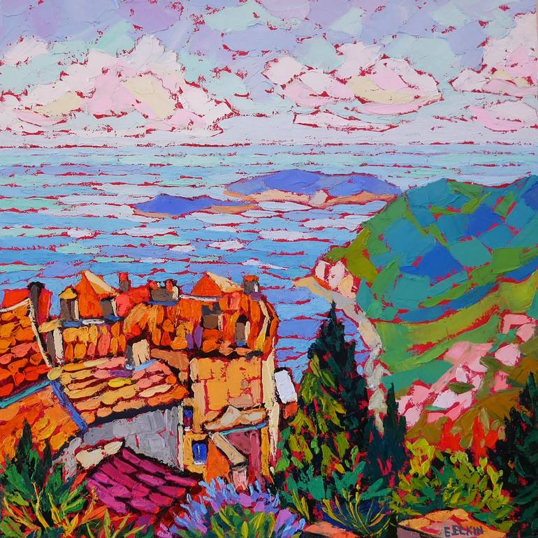Eze Village View Painting by Elizabeth Elkin | Saatchi Art