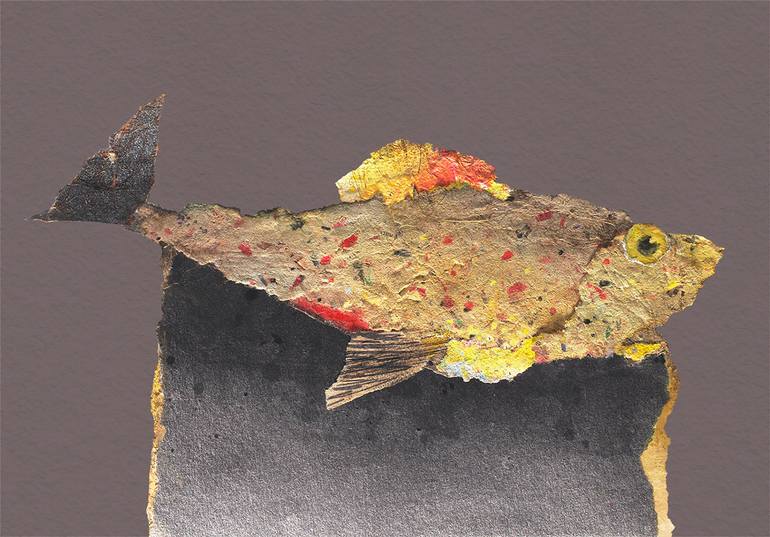 Modern Fish Collage,Handmade Paper collage Printmaking by Irina and ...