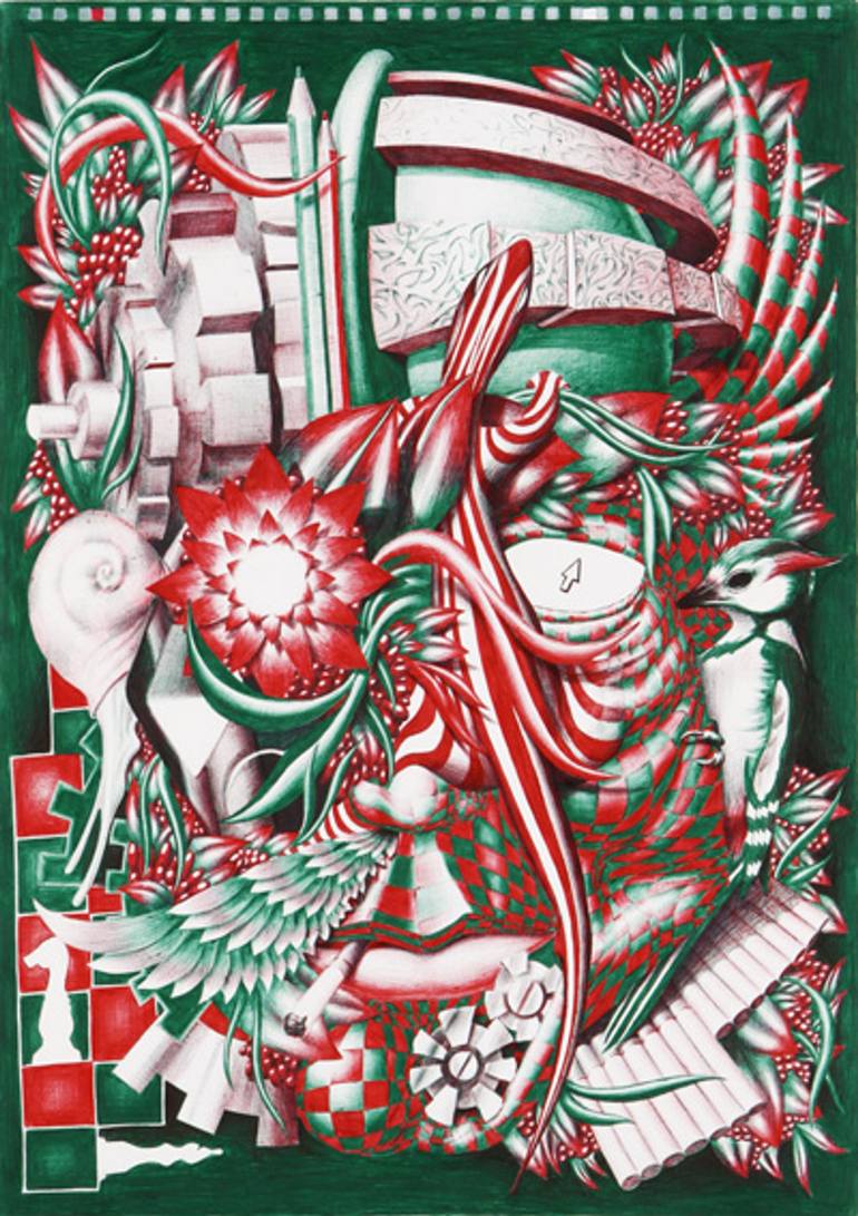 red and green Drawing by Tony Khoueiry | Saatchi Art