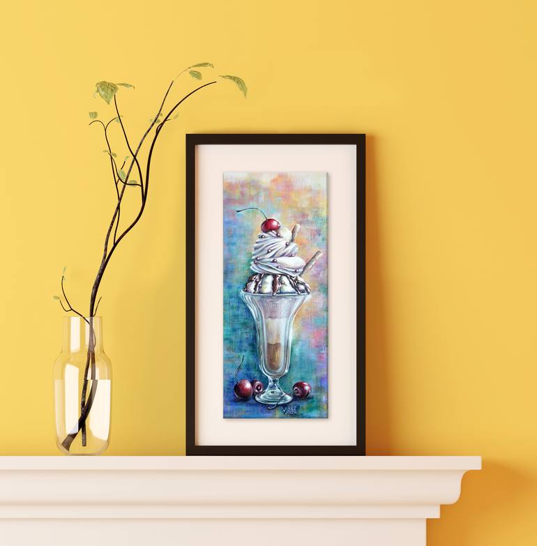 Colorful Italian ice cream with cherries Painting by Yulia Artamonova ...