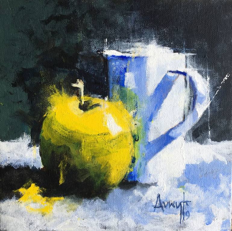 Yellow apple and porcelain mug Painting by Anton van Wyk | Saatchi Art