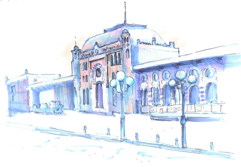 Sketch of the Turkish railway station Drawing by Olga Usova | Saatchi Art
