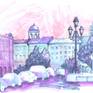 Architectural sketch of the center of Moscow in evening color. Drawing ...