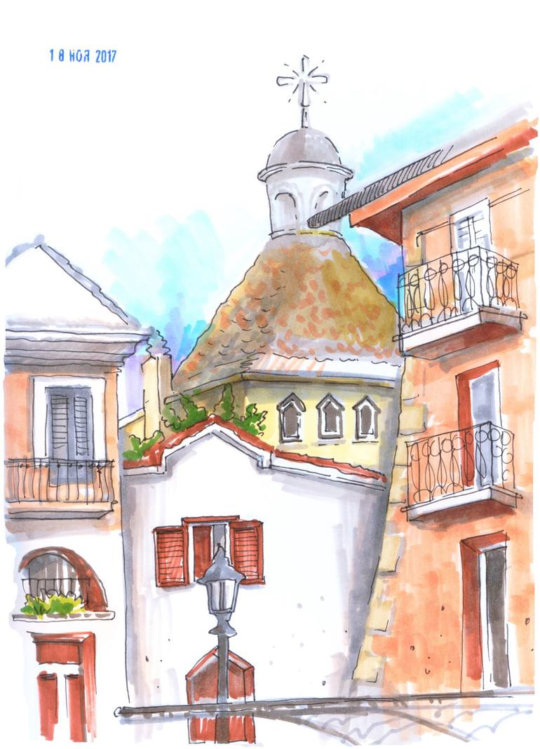 Sketch of an old Italian street Drawing by Olga Usova | Saatchi Art