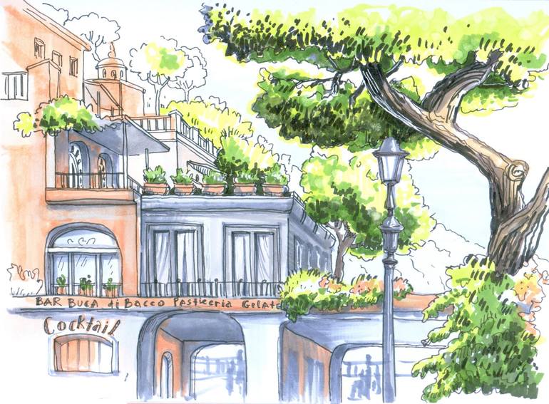 Somewhere in Positano Drawing by Olga Usova | Saatchi Art