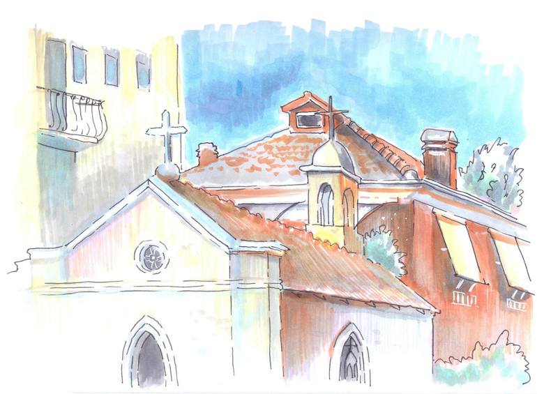 Landscape sketch of the roofs of an Italian street Drawing by Olga ...
