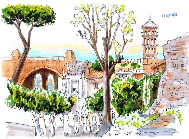 Landscape sketch ruins of Rome Drawing by Olga Usova | Saatchi Art