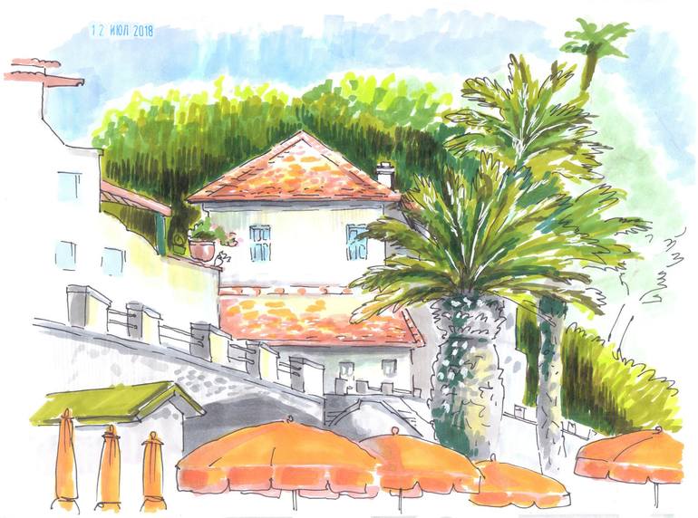 Landscape sketch of a hot street in Italy near the beach Drawing by ...