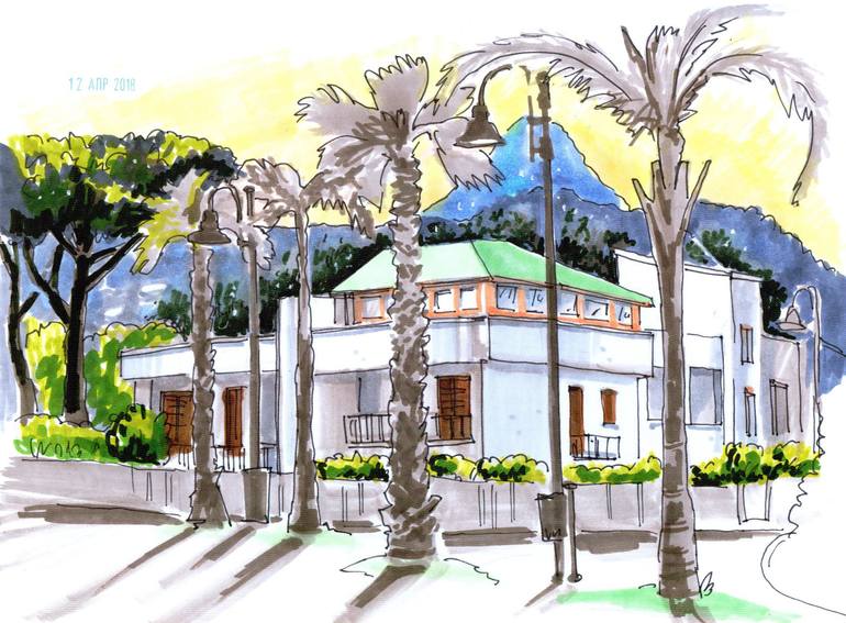 Landscape sketch of a hot street in Italy near the beach Drawing by ...