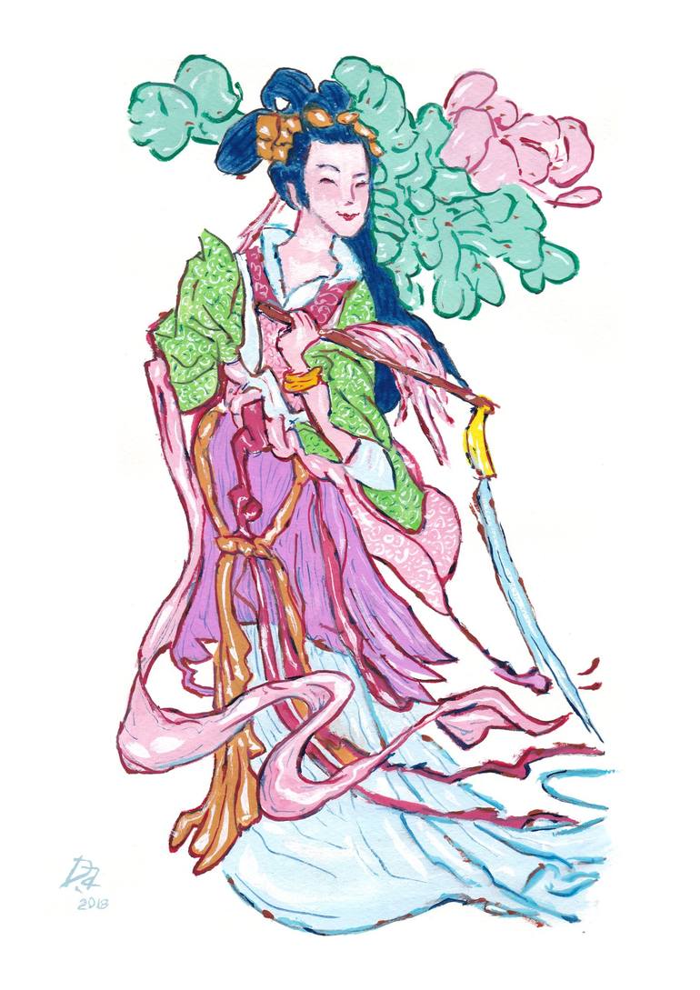 Lady He of the Eight Immortals Painting by Dave Alber | Saatchi Art