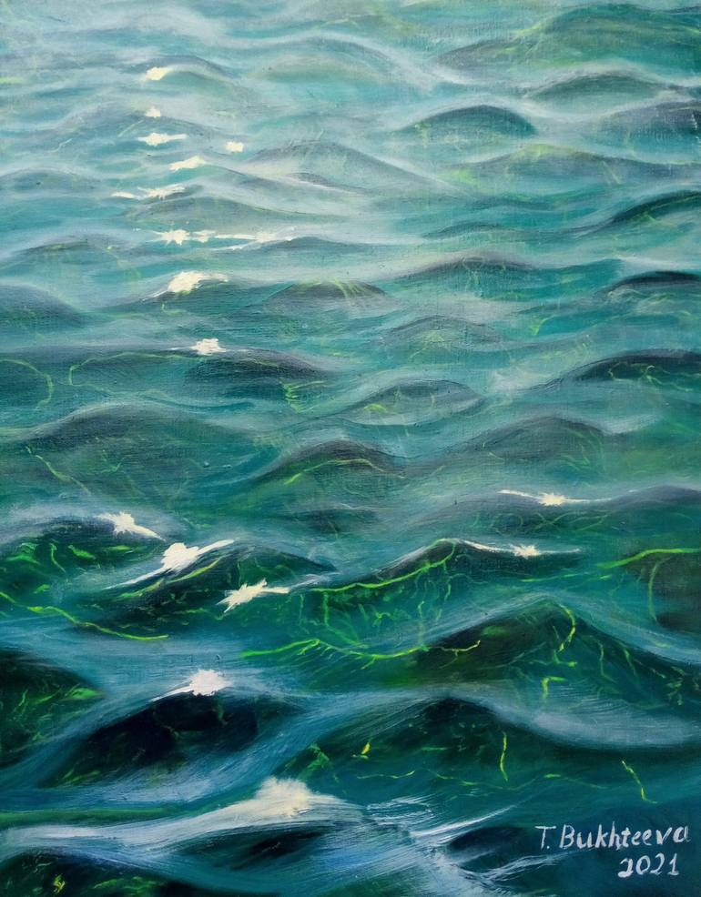 Green sea surface Painting by Tatiana Bukhteeva | Saatchi Art